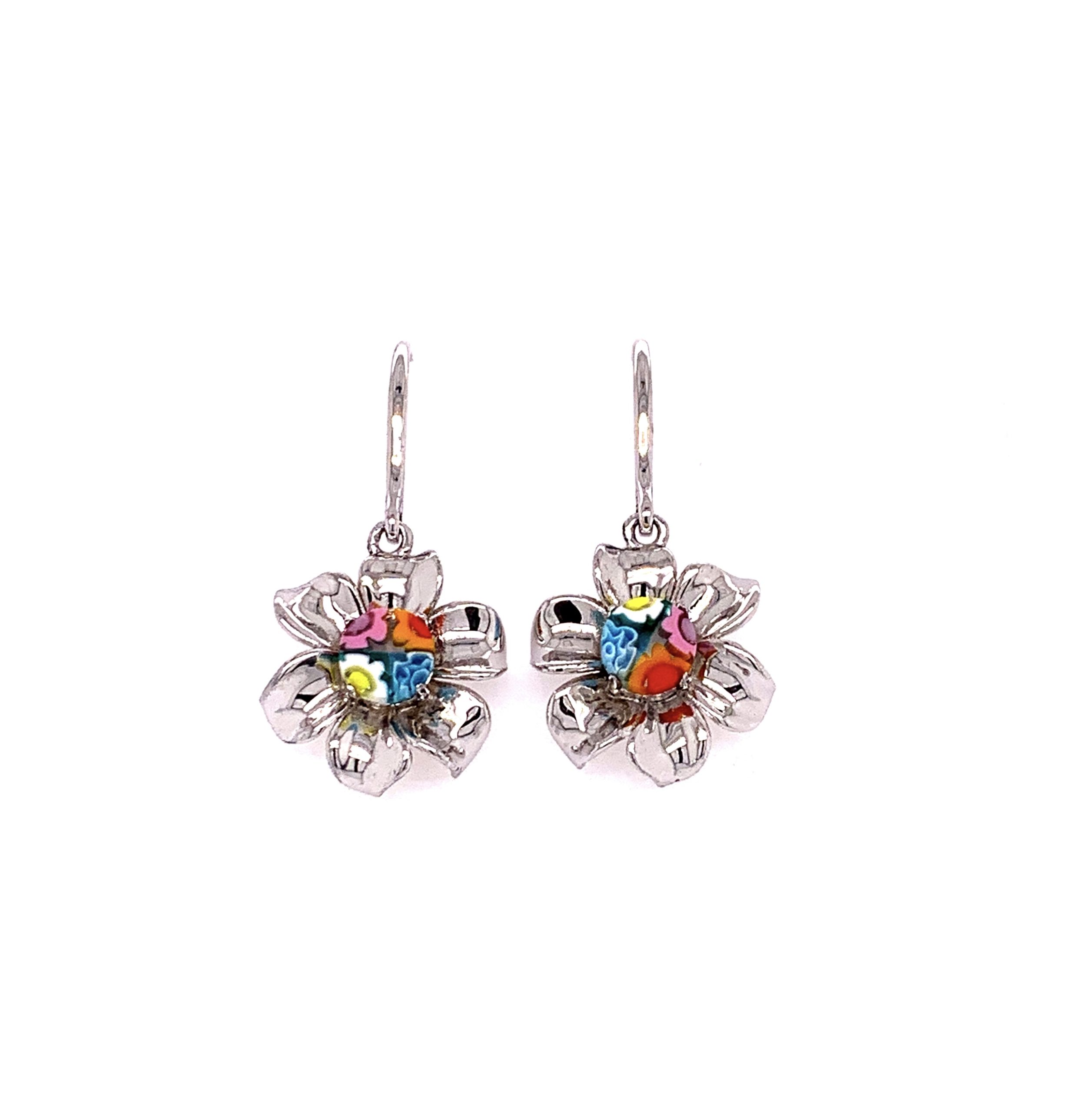 Murano Millefiori Round Glass Daisy Drop Earrings. – Arus llc